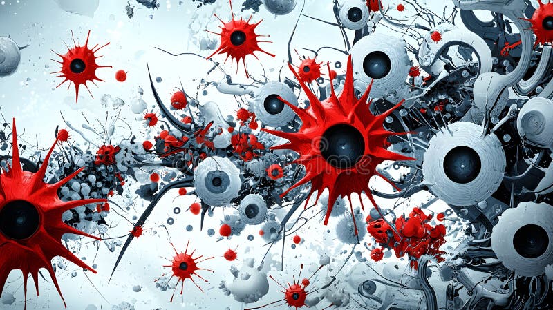 Abstract Representation of Virus Particles in Dynamic Motion with ...