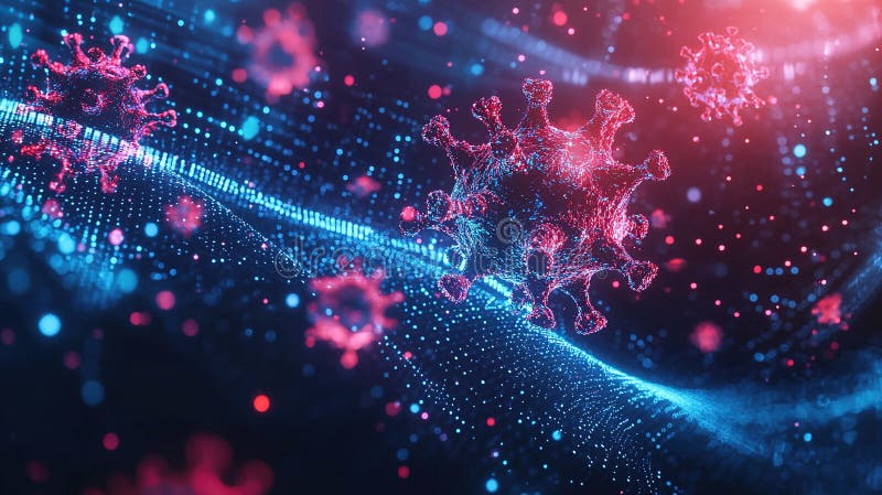 Dynamic Illustration of a Virus Structure in a Digital, Abstract ...