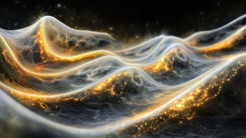 Abstract Representation of Waves with Glowing Elements, Evoking a ...