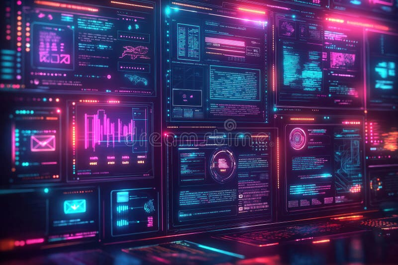 Abstract Representation of Web Design Concept. Multiple Glowing Screens ...