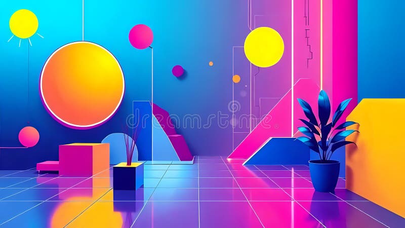 Abstract Retro Design Inspired by 80s Aesthetics, Featuring Neon Shapes ...