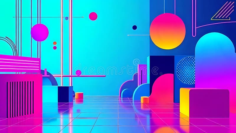 Abstract Retro Design Inspired by 80s Aesthetics, Featuring Neon Shapes ...