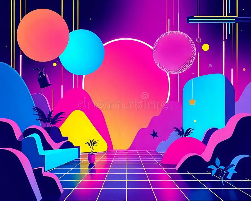 Abstract Retro Design Inspired by 80s Aesthetics, Featuring Neon Shapes ...