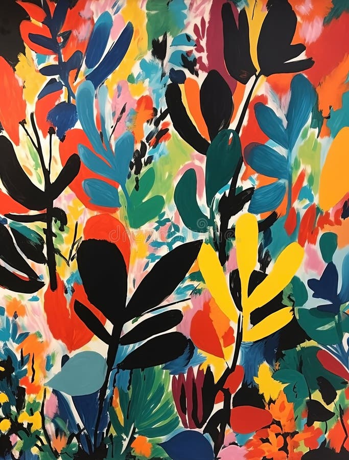 Abstract Retro Flowers Art, Matisse Style Illustration. Stock ...