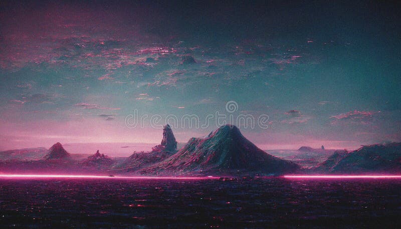 Abstract Retro Futuristic Synthwave Landscape. Rose Glow Stock ...