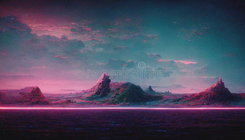 Abstract Retro Futuristic Synthwave Landscape. Rose Glow Stock ...