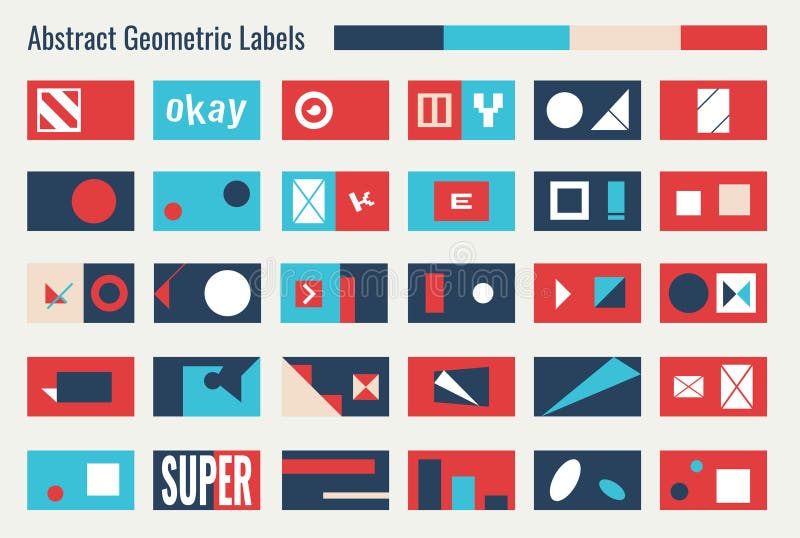 Abstract Retro Labels in Flat Geometric Style. Y2K Elements, Shapes ...