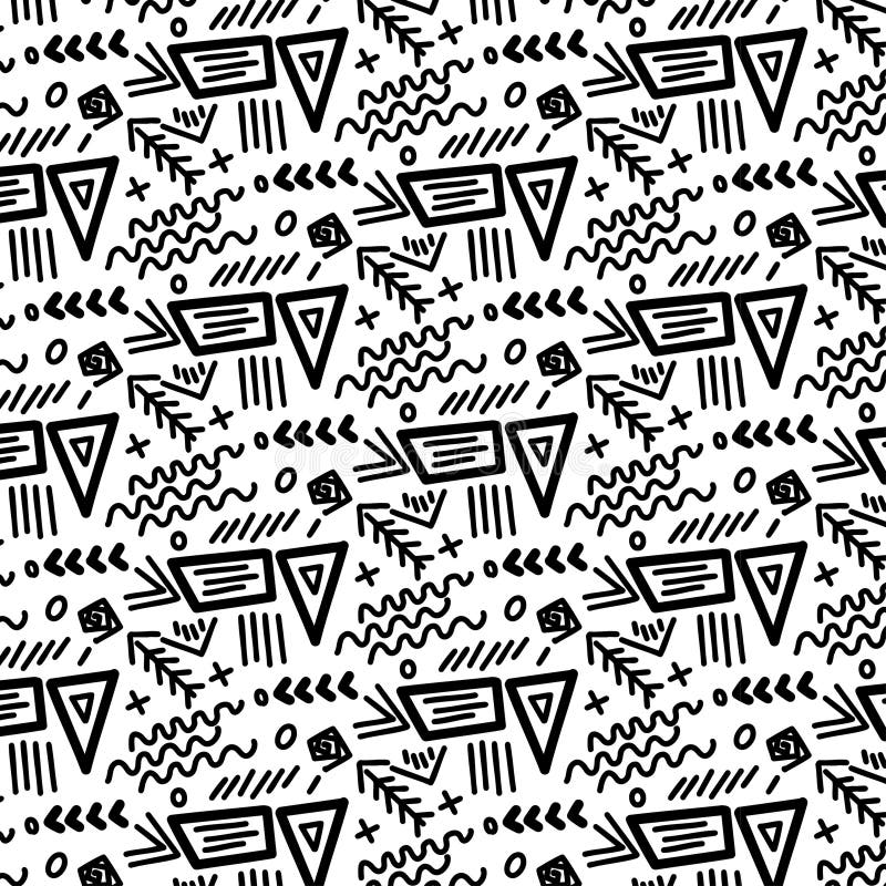 Abstract Retro Memphis Graphic Black and White Seamless Pattern Stock ...