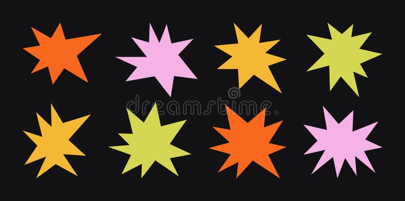 Abstract Retro Stars Shapes and Funky Groovy Sparks Forms. Vector ...