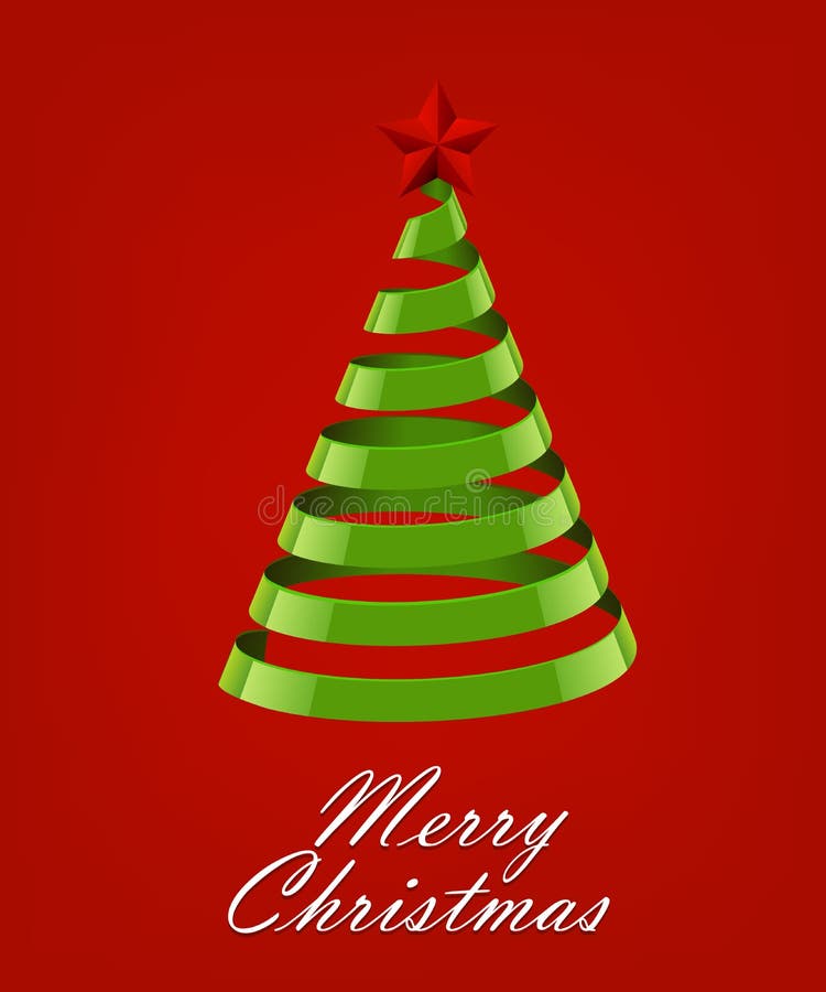 Abstract Ribbon Christmas Tree on Red Background Stock Illustration ...