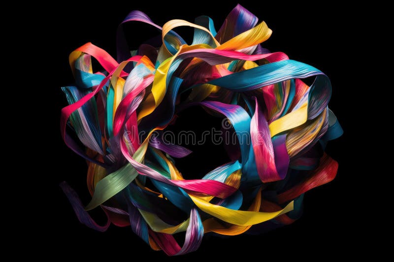Abstract Ribbon Patterns in a Colorful Explosion on a Black Background ...