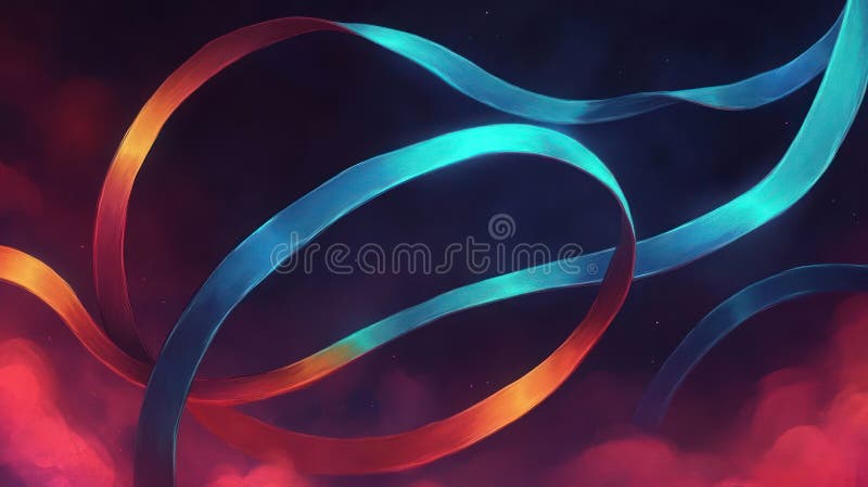 Abstract Ribbons of Color Flow through a Dreamy, Cloud-like Background ...