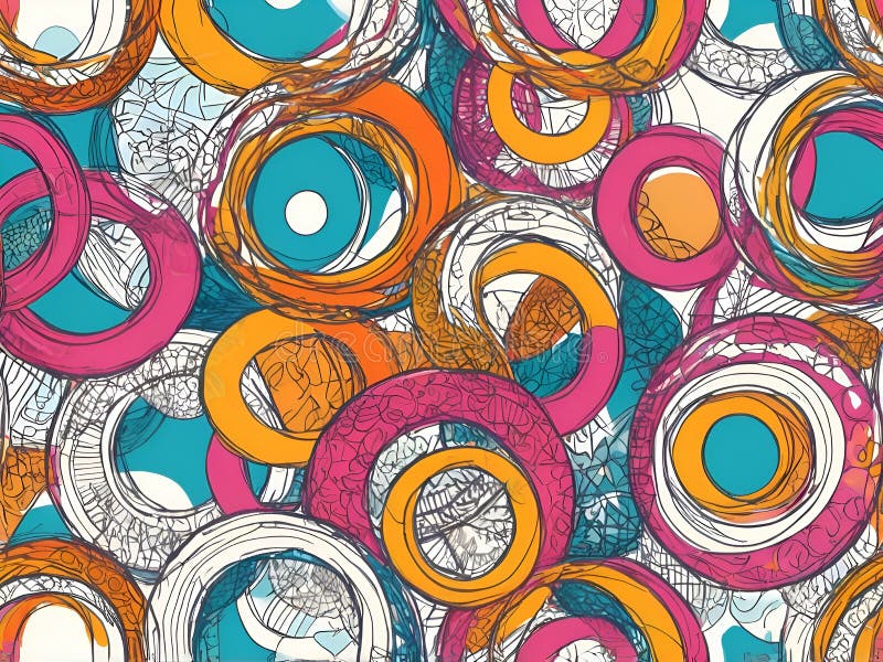 Abstract Rings Doodle Colorful Background Hand Drawn Line Circles Stock ...