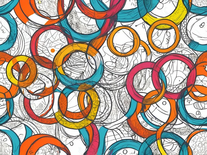 Abstract Rings Doodle Colorful Background Hand Drawn Line Circles ...