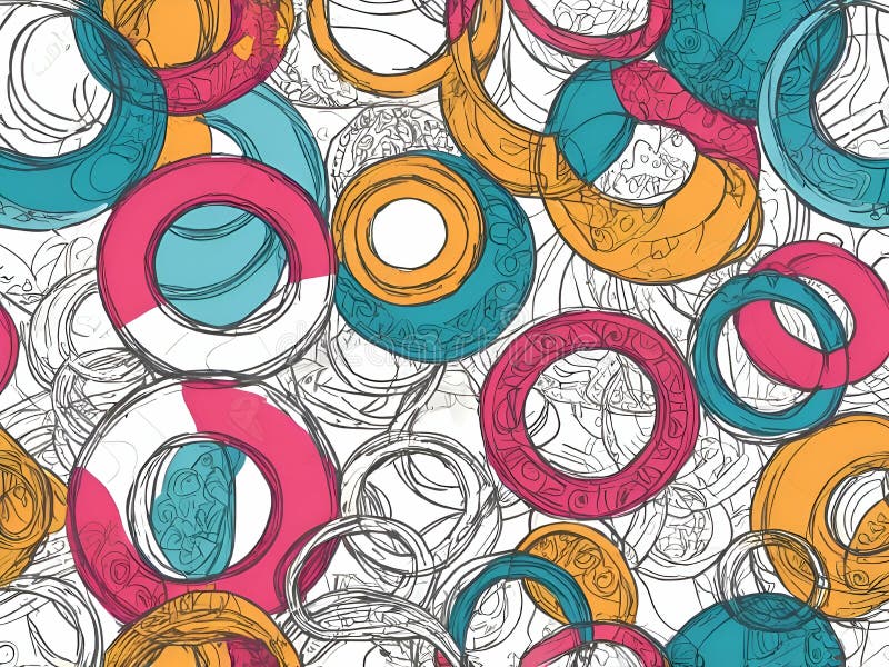 Abstract Rings Doodle Colorful Pattern Background Hand Drawn Circles ...