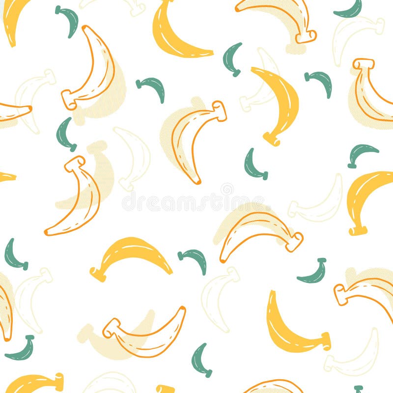 Yellow Ripe Sweet Banana Fruit Silhouette Art Vector Seamless Pattern ...