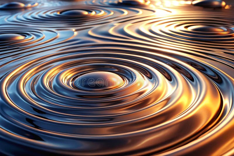 Abstract Ripples in Liquid Metal, Sunset Background Stock Illustration ...