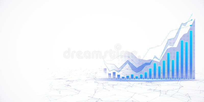 Abstract Rising Bar and Line Chart with Blue Colors on White Background ...