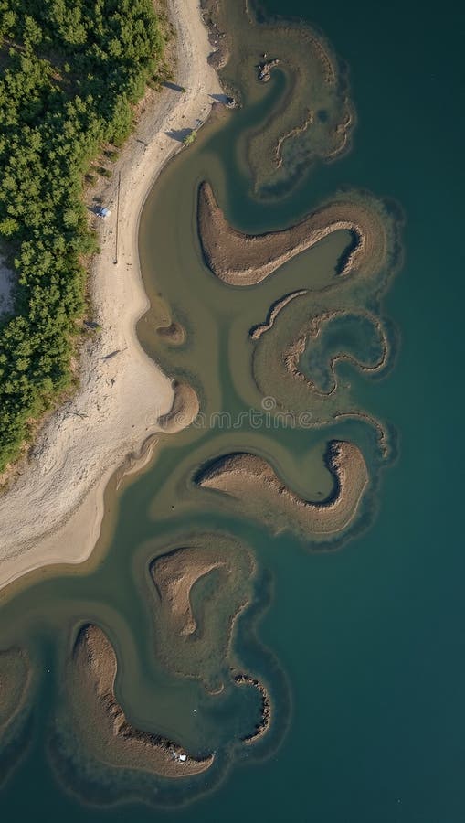 Abstract River Delta with Fractal Patterns Sandy Shores and Green ...
