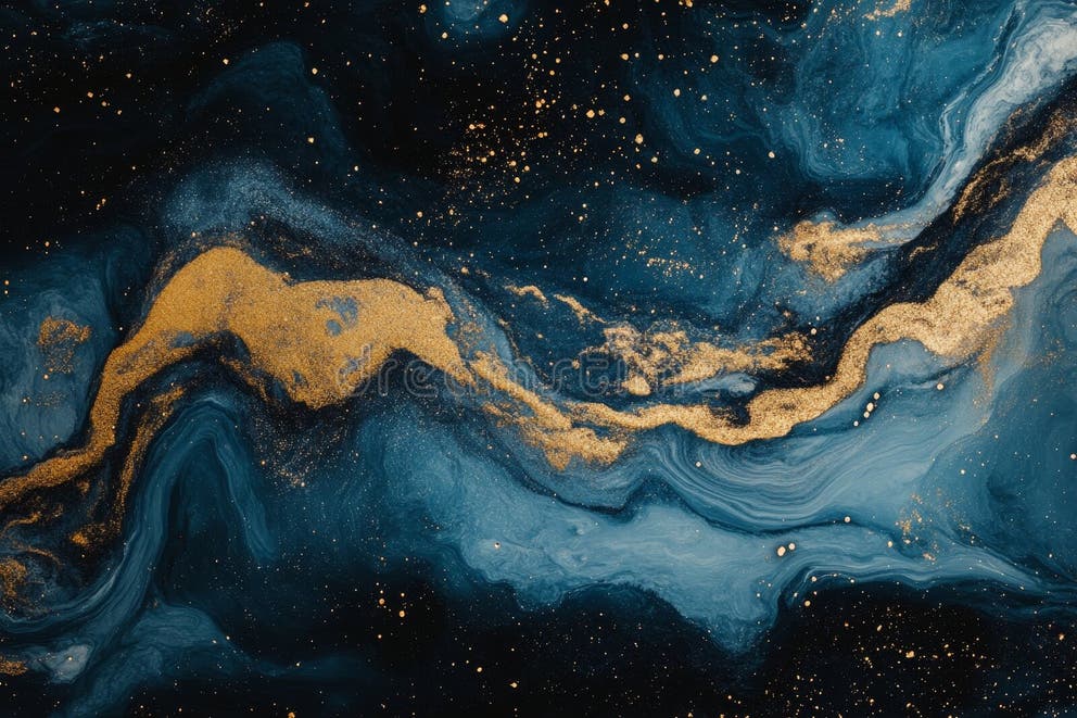 Abstract River of Gold and Blue Nebula in Space. Stock Image - Image of ...
