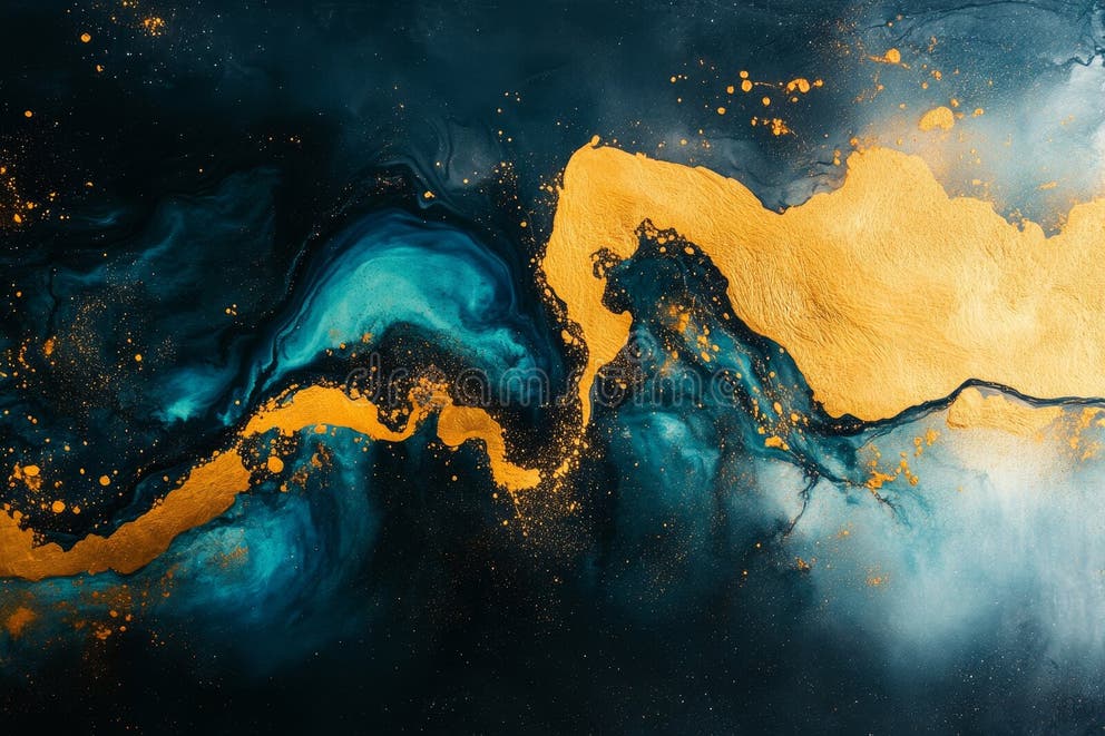 Abstract River of Gold and Blue Nebula in Space. Stock Image - Image of ...