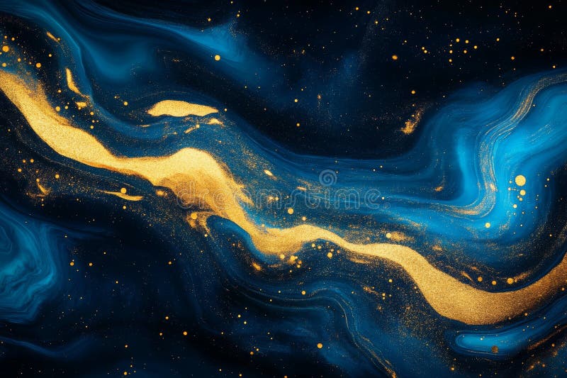Abstract River of Gold and Blue Nebula in Space. Stock Photo - Image of ...