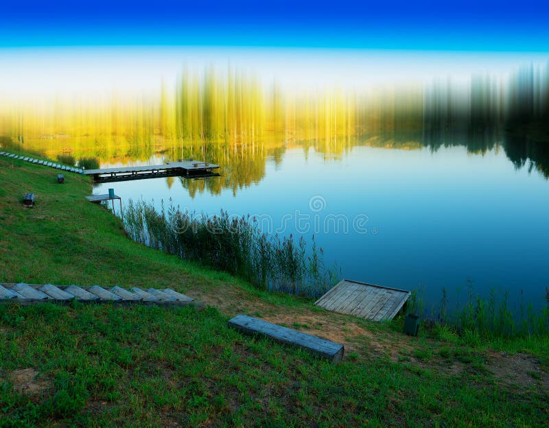 Abstract River Landscape Background Stock Illustration - Illustration ...