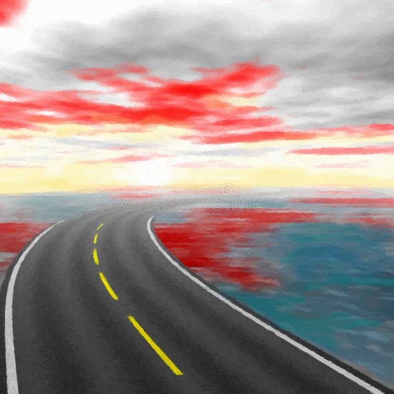 Abstract Road Landscape - Digital Painting Stock Photo - Image of ...