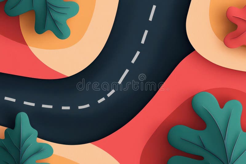 Abstract Road with Leaves, Colorful, Paper Cut Style Stock Illustration ...