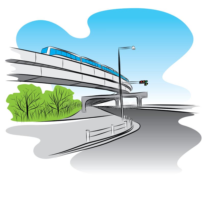 Road Under Overpass Sky Train Bridge Stock Vector - Illustration of ...