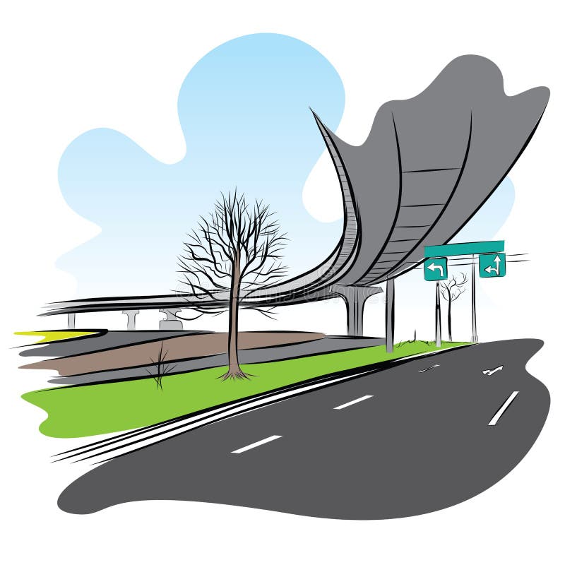 Road Under Overpass Sky Train Bridge Stock Vector - Illustration of ...