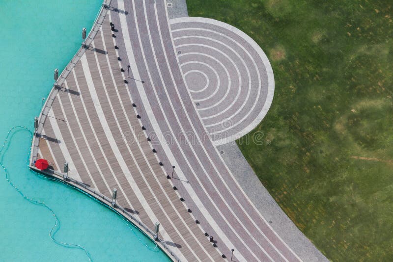 Abstract Road View with Grass and Water from Above, Dubai Stock Image ...