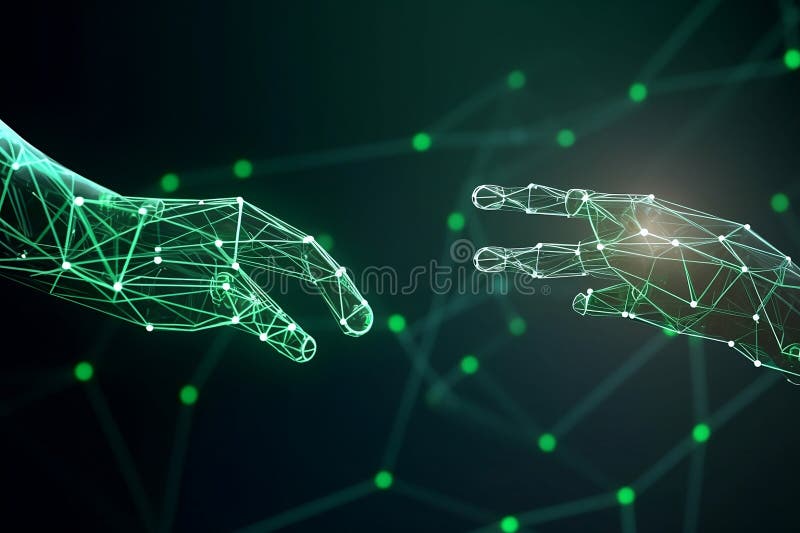 Abstract Robot Hand in Green Glow on Dark Background Stock Illustration ...