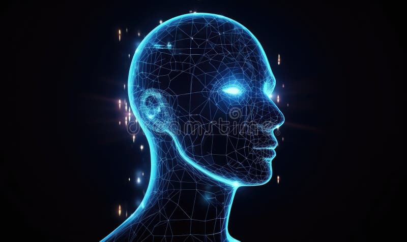 Abstract Robot Humanoid on Link High Tech Background in Machine ...