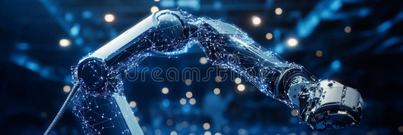 Abstract Robotic Arm on a Blue Technology Background Automation and ...