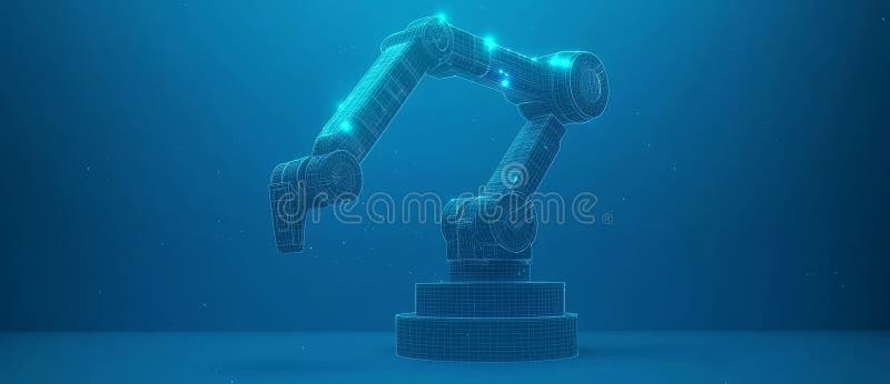 An Abstract Robotic Arm Composed of Luminous Blue Lines and Dots, Set ...