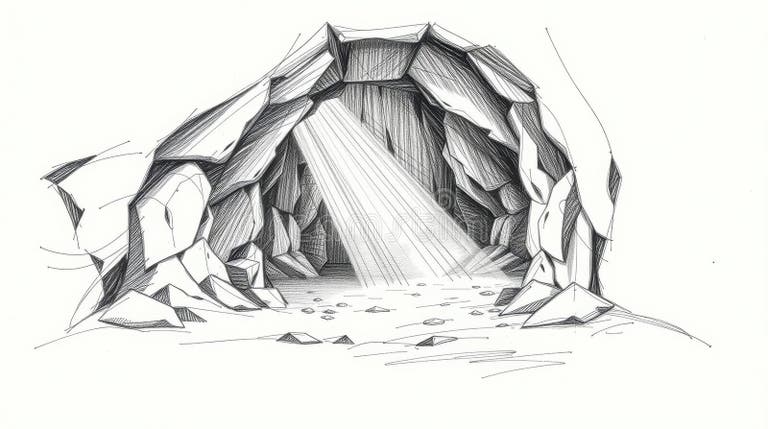 Abstract Rock Formation. a Detailed, Monochromatic Drawing of a Rugged ...