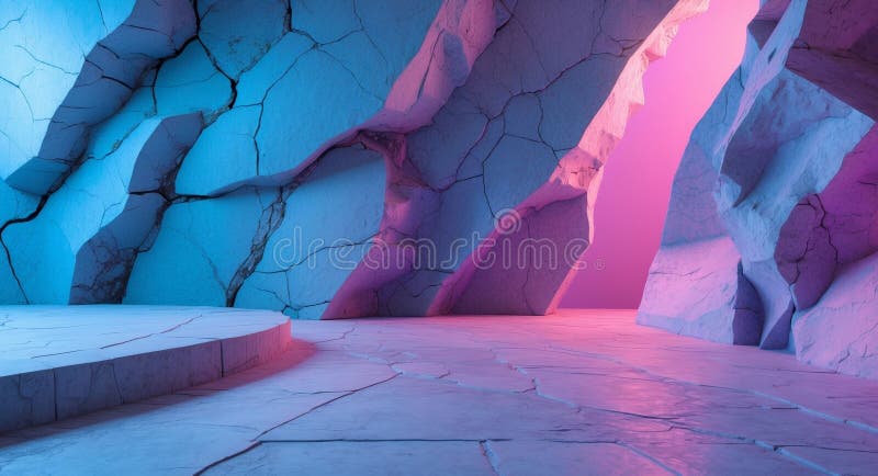 Abstract Rock Formation with Neon Lighting, Minimalist Stone ...