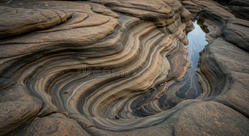 Abstract Rock Formation with Swirling Patterns and Water Pool Stock ...