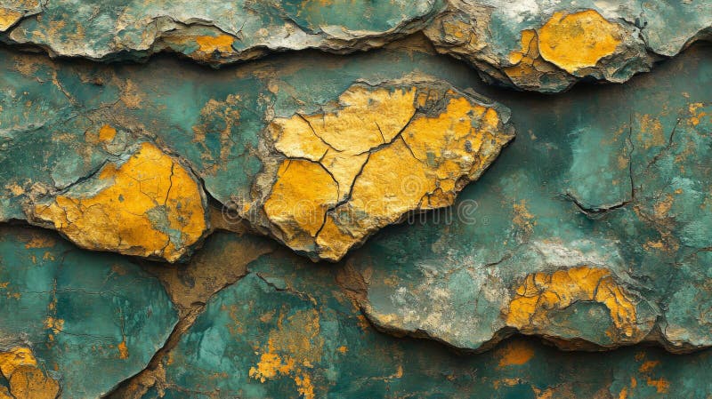 Abstract Rock Formation with Teal and Yellow Hues Stock Illustration ...