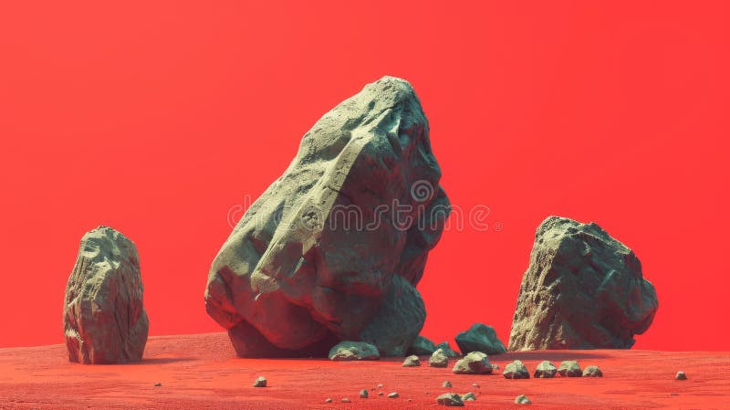 Abstract Rock Formations Against Vibrant Red Background Stock Image ...
