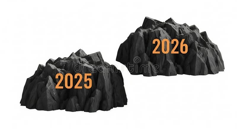 Abstract Rock Formations with Embedded 2025 and 2026 Numbers on White ...