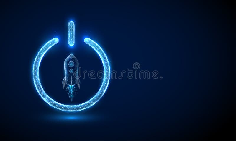 Abstract Rocket Flying in the Space Inside Power Button. Stock Vector ...