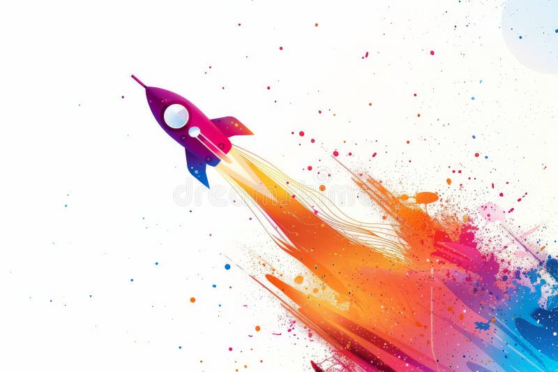 Abstract Rocket is Flying Vector Illustration on White Background Stock ...