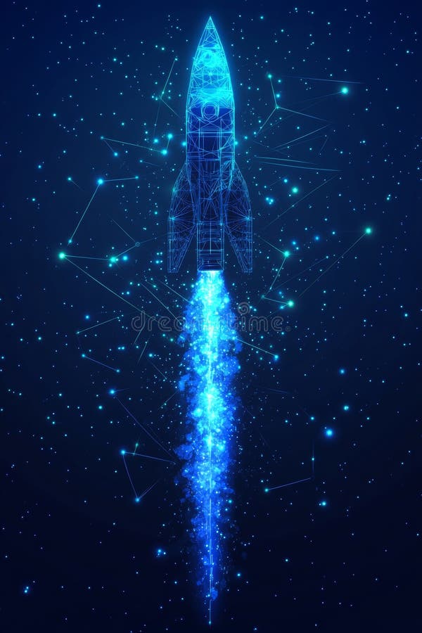 Abstract Rocket Launch, Glowing Trails, Network Connections, and ...
