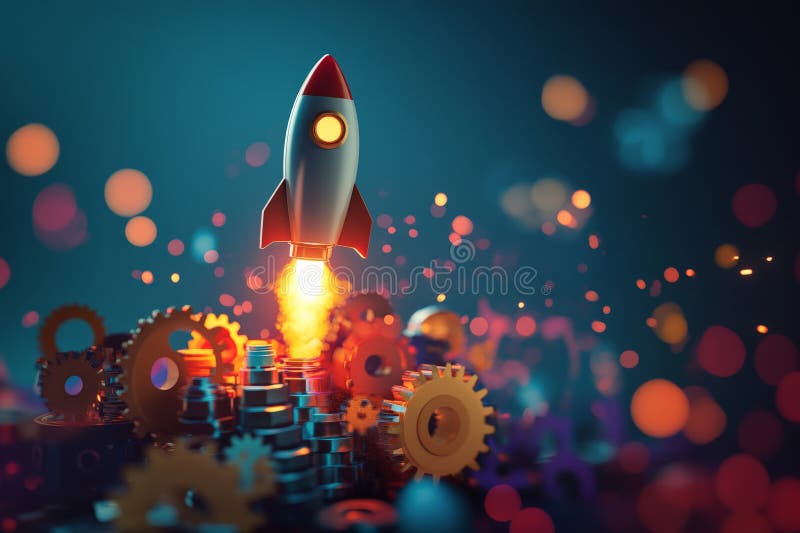 An Abstract Rocket Launching from a Colorful Stack of Lightbulbs and ...