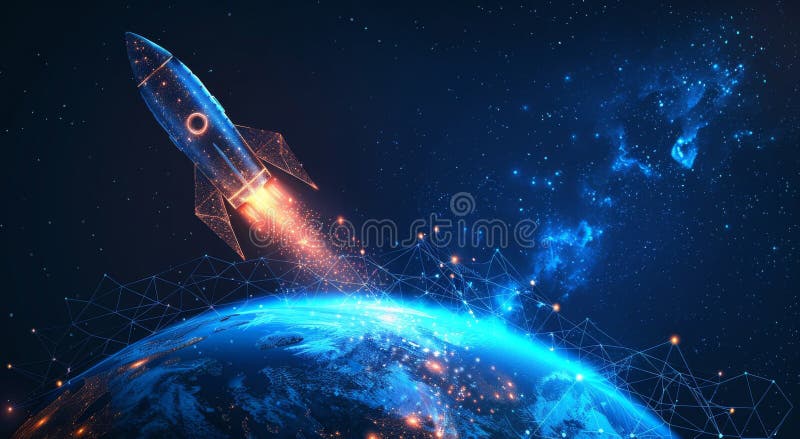 Abstract Rocket Launching from Earth into Space with Neon Particles ...
