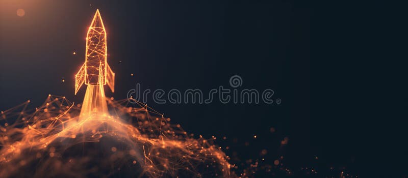 An Abstract Rocket, Made in the Form of a Luminous Orange Mesh, Flying ...