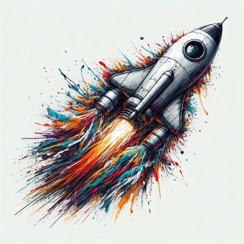 Abstract Rocket with Vibrant Flames Stock Illustration - Illustration ...