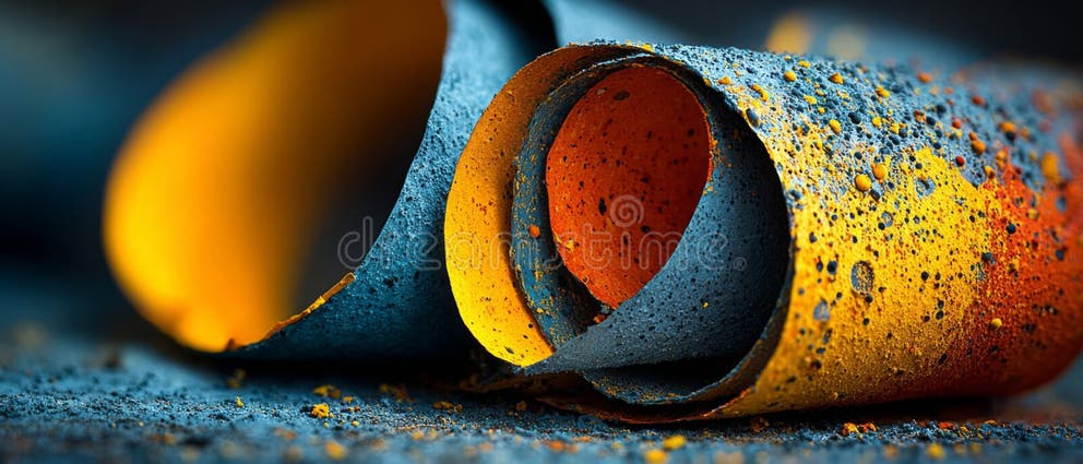 Abstract Rolled Tubes with Blue Yellow and Orange Texture Stock ...